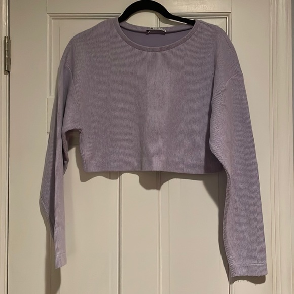 Tops | Zara Lavender Colored Long Sleeve Crop Top | Poshmark